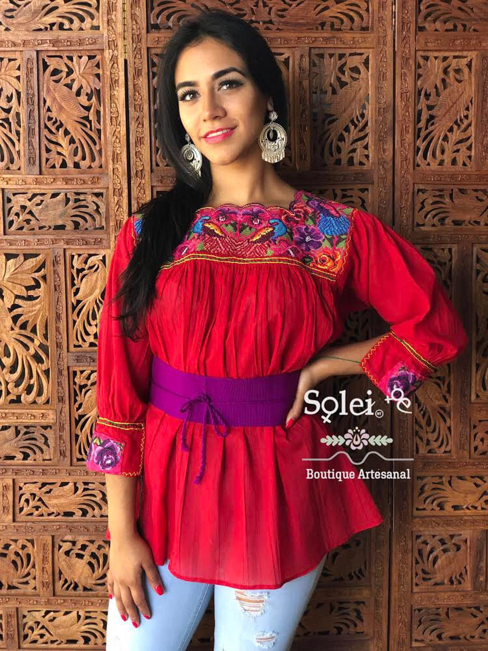 Hand Embroidered Smock Blouse. Mexican Floral Blouse. Colorful Mexican ...
