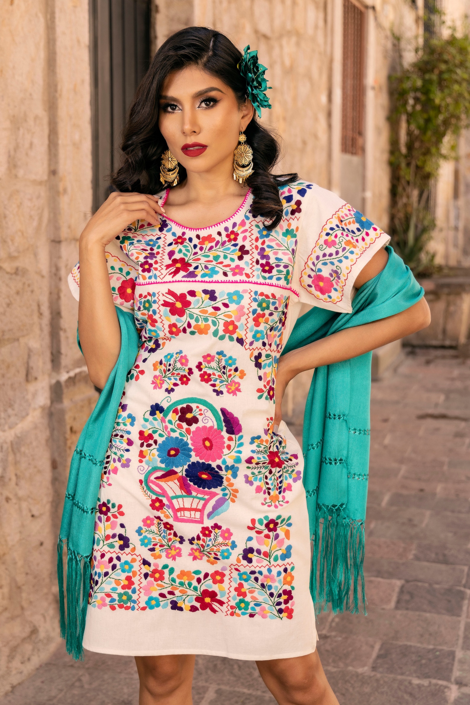 Mexican Coco Dress. Floral Embroidered Dress. Hand Embroidered Mexican ...