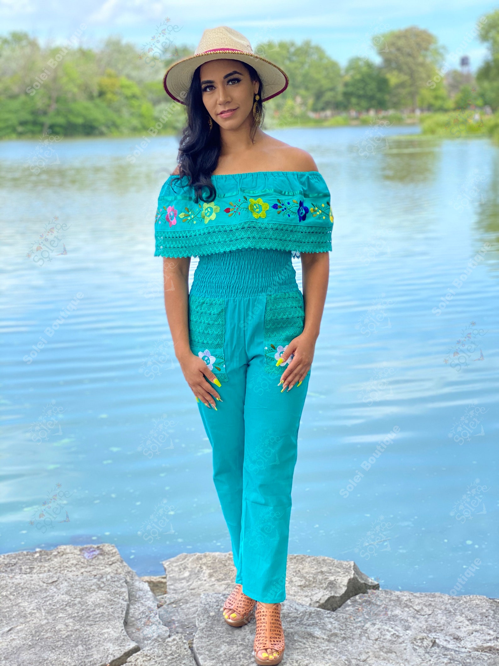 Mexican Floral Jumpsuit. Floral Embroidered Jumpsuit. Lace - Etsy