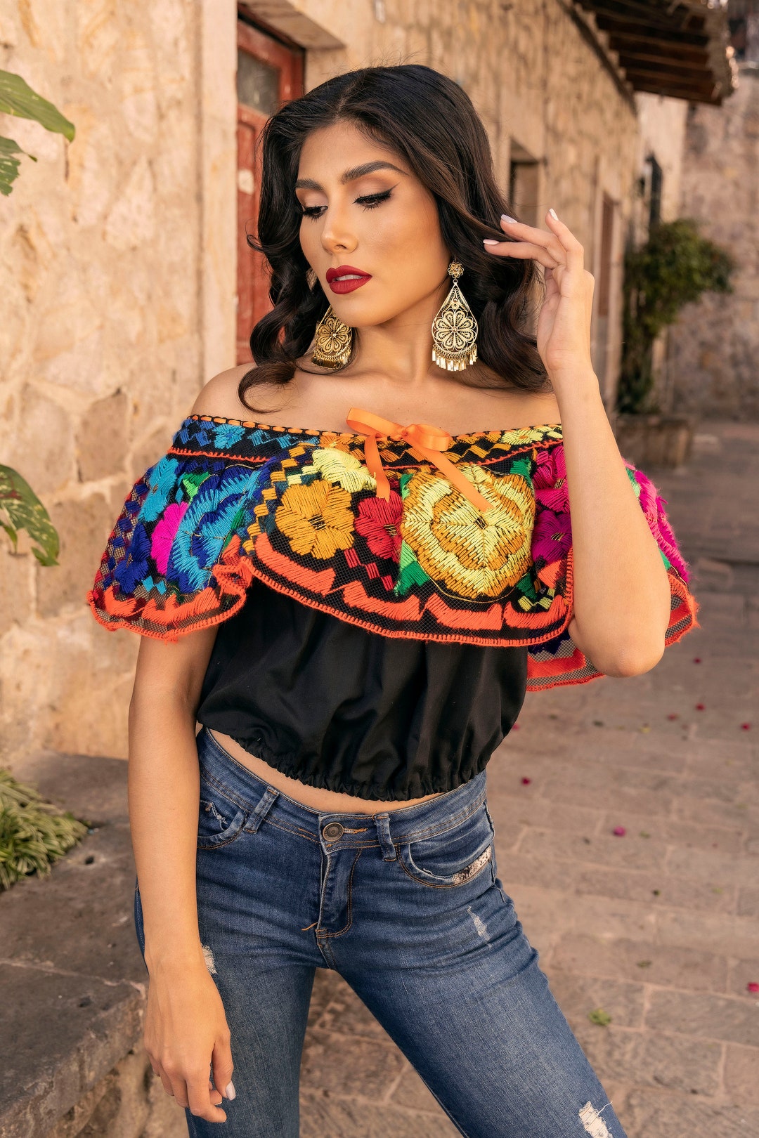 Hand Embroidered Crop Top. Mexican Floral Top. off the Shoulder Blouse ...