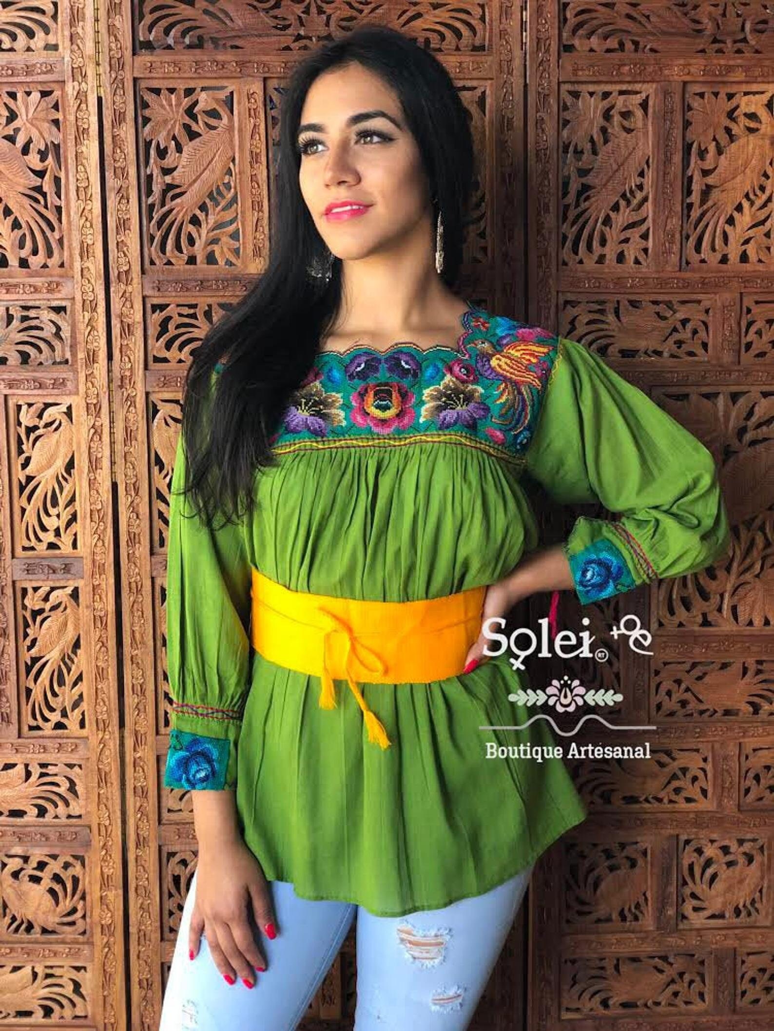 Hand Embroidered Smock Blouse. Mexican Floral Blouse. Colorful Mexican ...