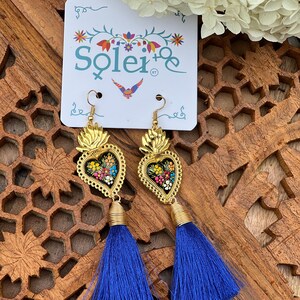 Hand Painted Mexican Earrings. Boho Chic Heart Earrings. Latina Style ...