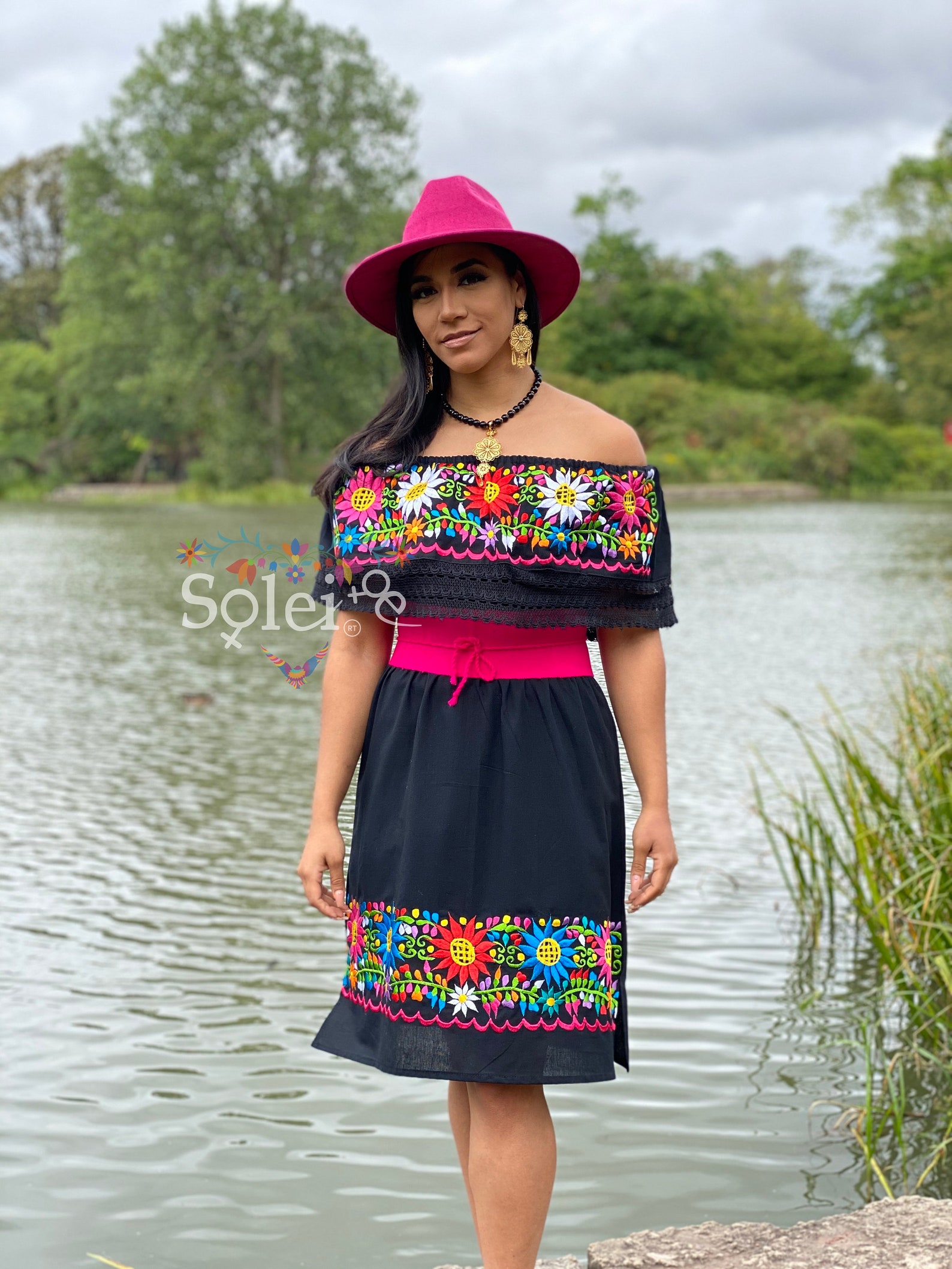 Lace Trim Mexican Floral Dress. Mexican Floral Embroidered | Etsy