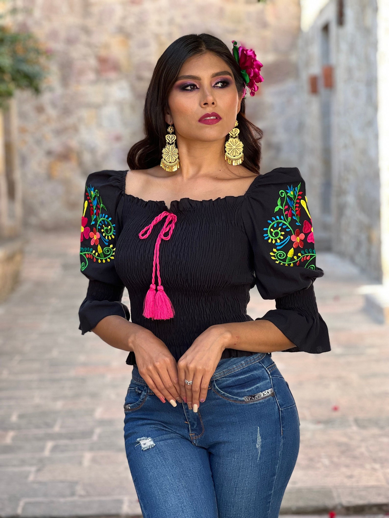 Floral Embroidered Mexican Blouse. Traditional Mexican Top. - Etsy