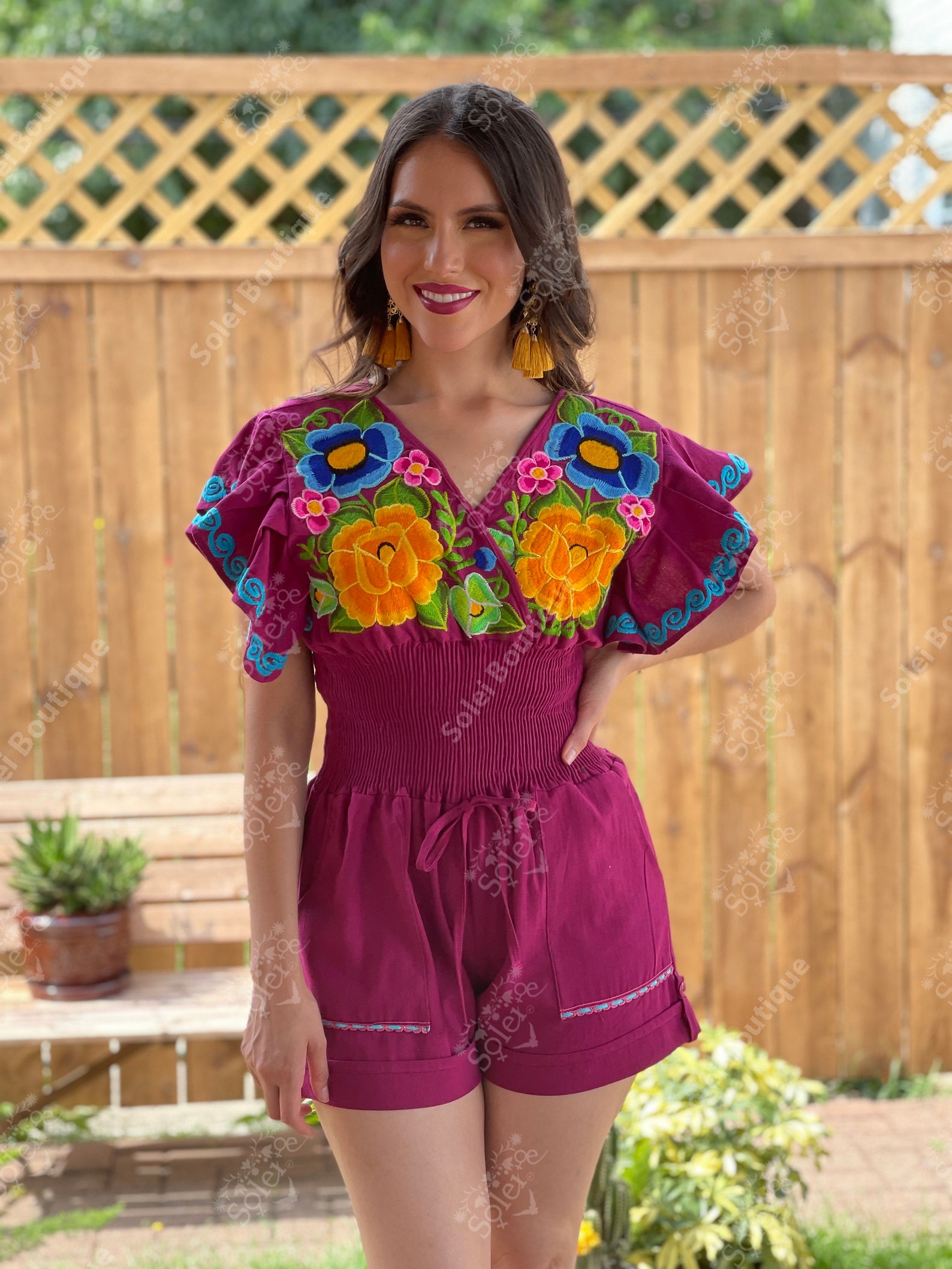 Butterfly Sleeve Romper. Mexican Floral Embroidered Romper. Mexican ...