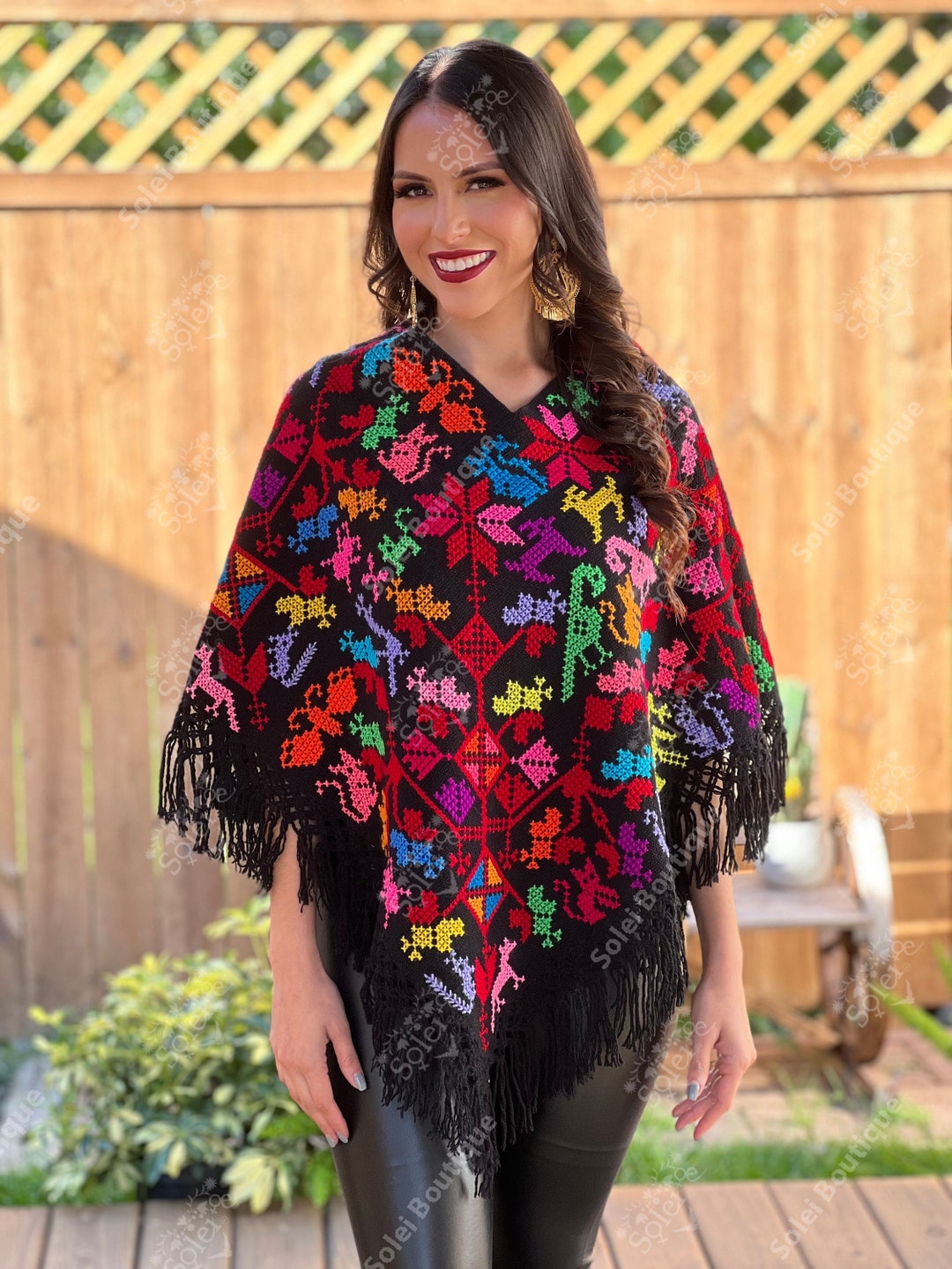 Hand Embroidered Mexican Poncho. Artisanal Mexican Poncho. Mexican ...