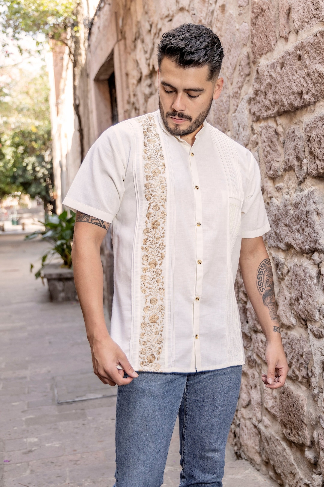 Mens Mexican Traditional Shirt. Sizes S - 2X. Floral Hand Embroidered ...