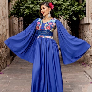 Long Mexican Traditional Dress. Formal Mexican Dress. Boho Hippie ...