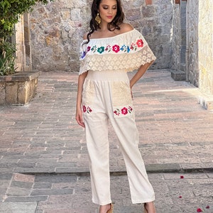 Mexican Floral Jumpsuit. Size S-XL. Boho Hippie. Latina Style. Ethnic ...