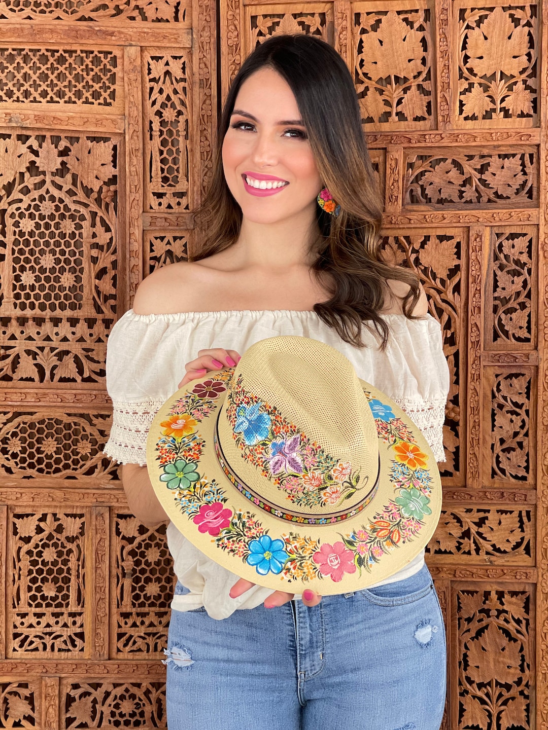Mexican Artisanal Hat. Hand Painted Hat. Colorful Floral Hat ...