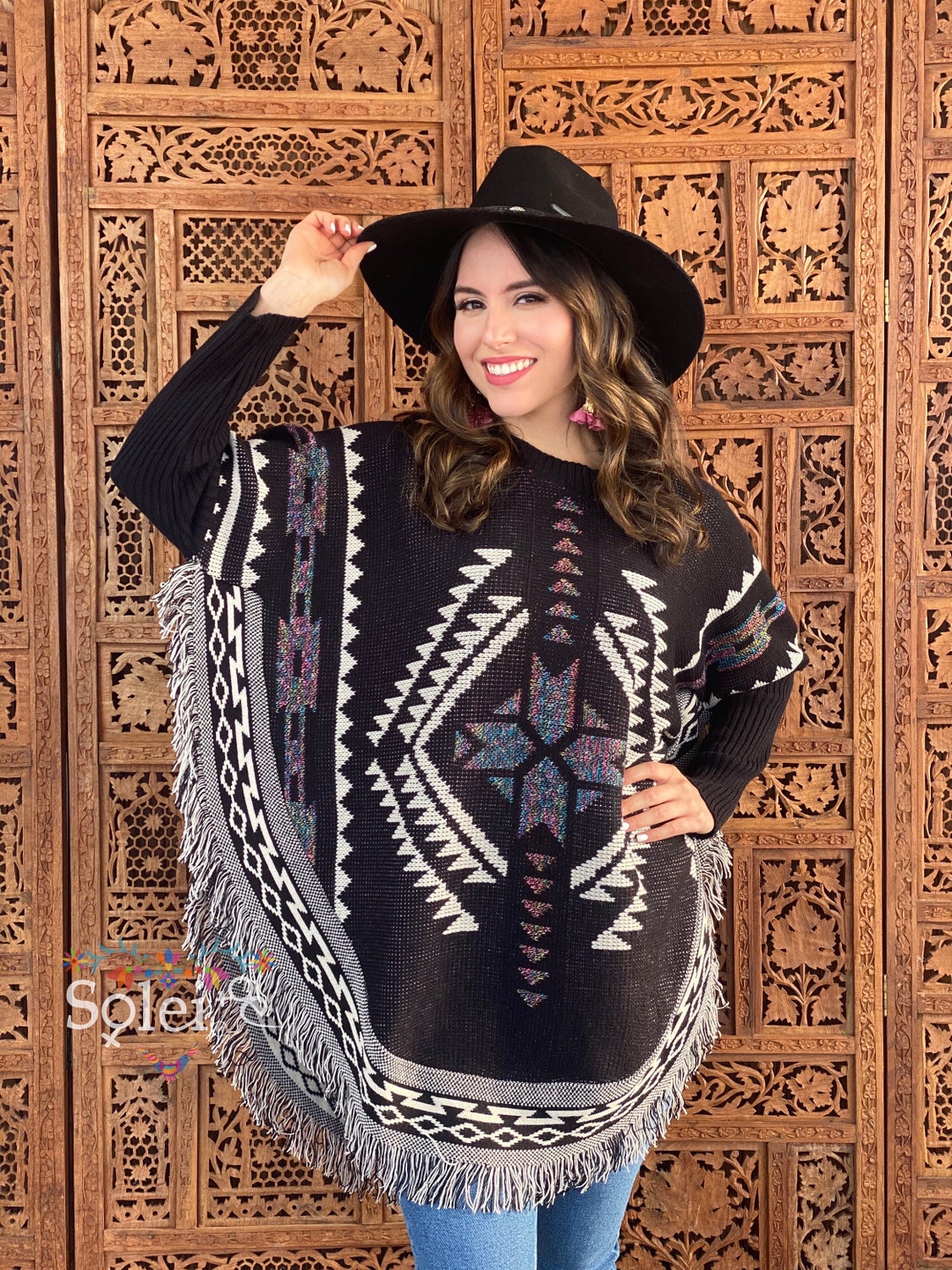 Artisanal Mexican Poncho. Mexican Poncho With Sleeves. Mexican Style ...