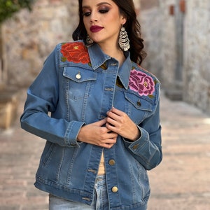 Mexican Floral Embroidered Jeans Jacket. Mexican Artisanal Denim Jacket ...