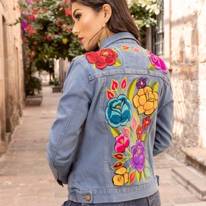 Mexican Floral Embroidered Jeans Jacket. Mexican Artisanal Denim Jacket ...