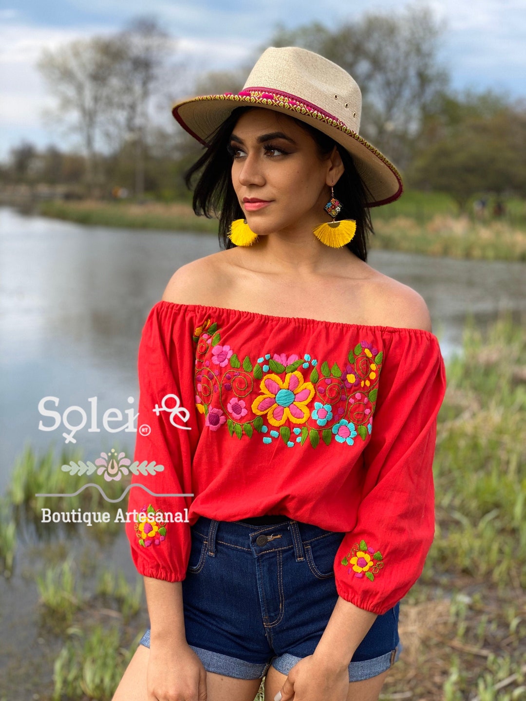 Long Sleeve Crop Top. Mexican Floral Top. Traditional Mexican Blouse ...