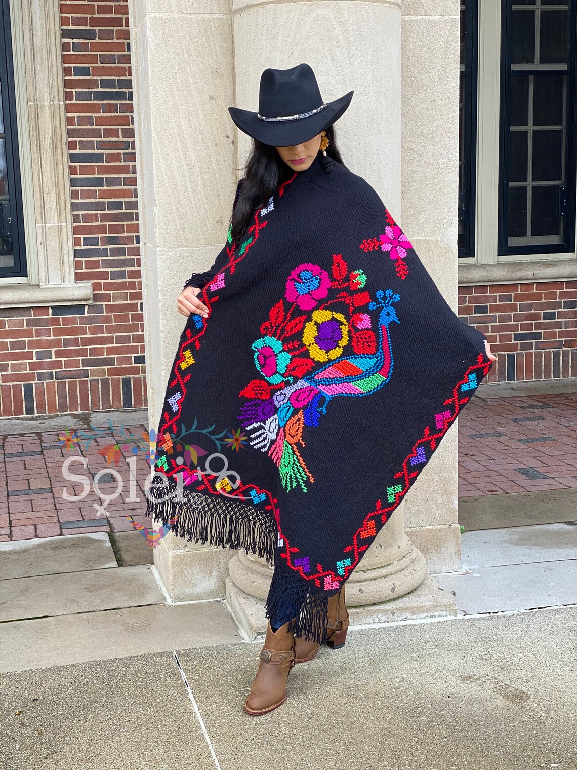 Hand Embroidered Mexican Shawl. Floral Embroidered Mexican - Etsy