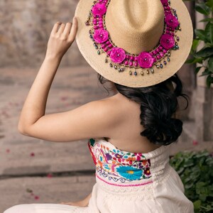 Mexican Artisanal Palm Hat. Ethnic Style Mexican Hat. Floral Hat ...