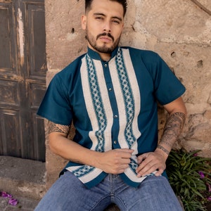 Mens Mexican Traditional Shirt. Ethnic Embroidered Guayabera for Men ...