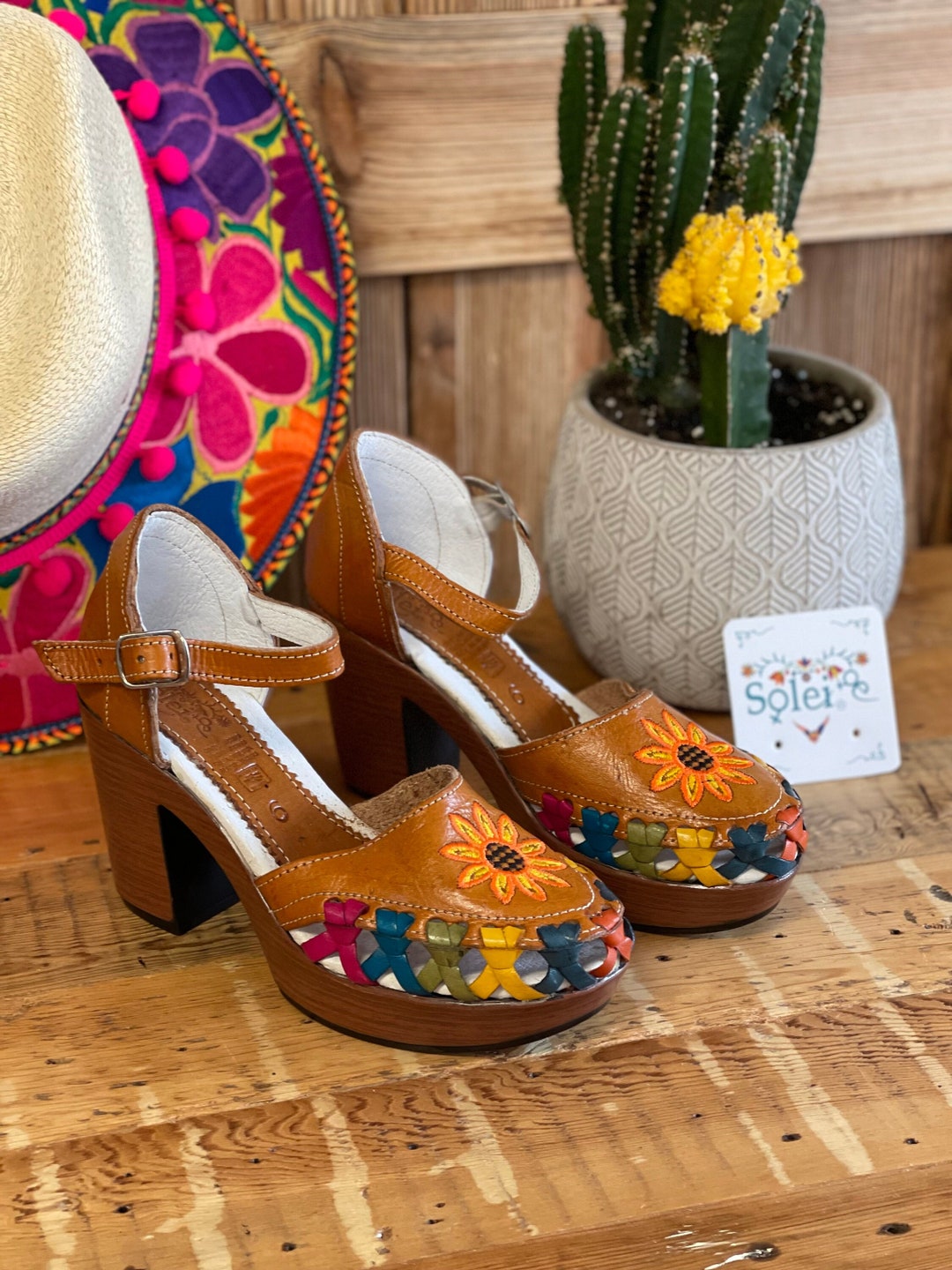 Mexican Heel Sandal. All Size Boho- Hippie Vintage Heels. Mexican ...