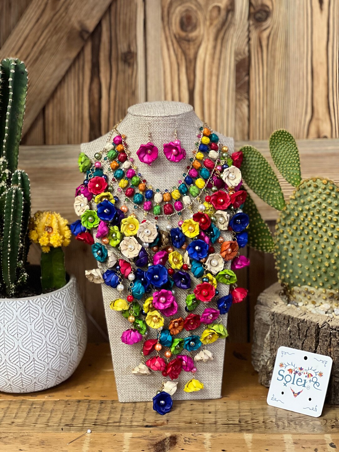 Mexican Artisanal Flower Jewelry Set. Typical Mexican Necklace ...