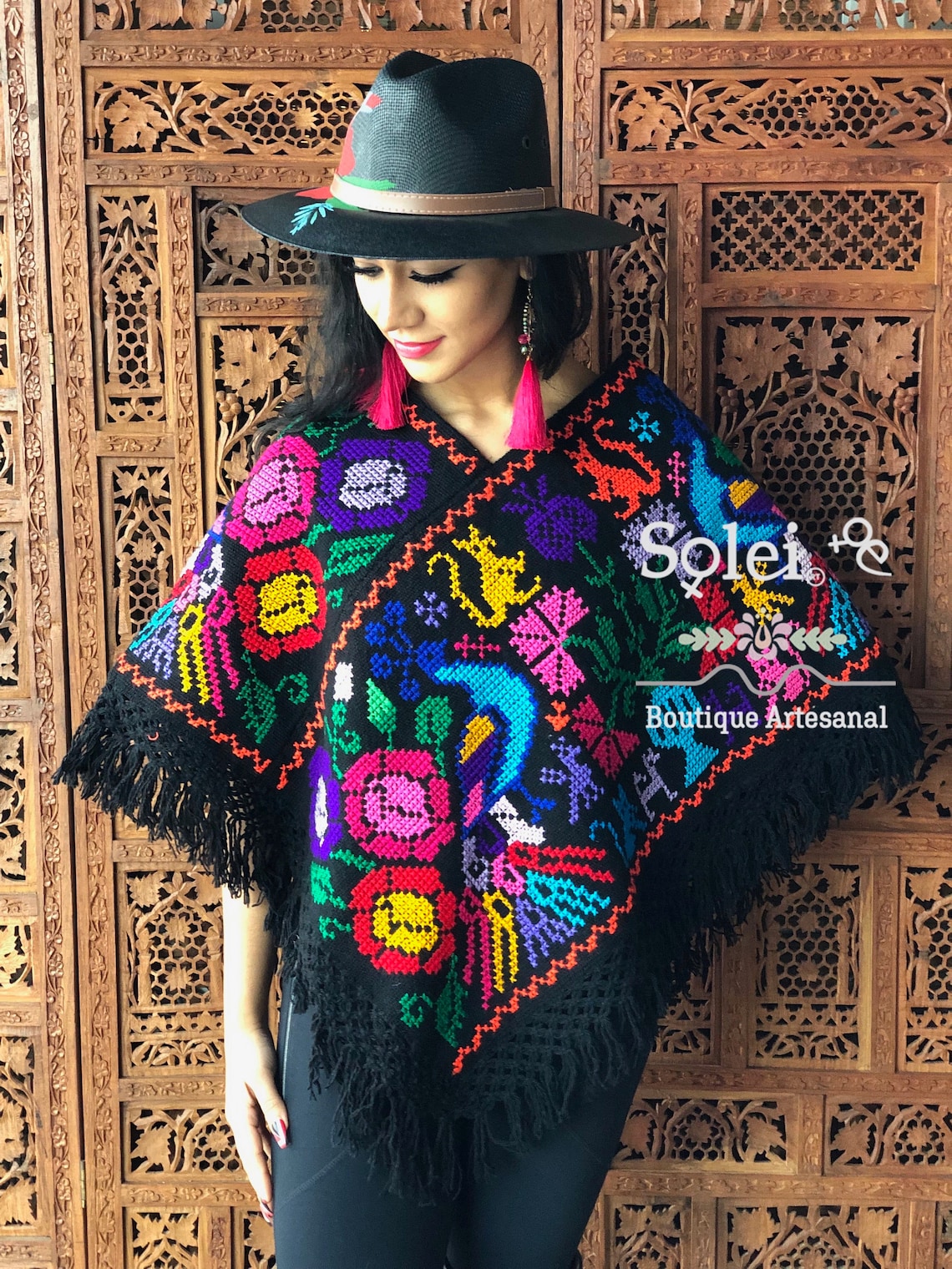 Peacock Embroidered Poncho. Colorful Poncho. Mexican Traditional Poncho ...