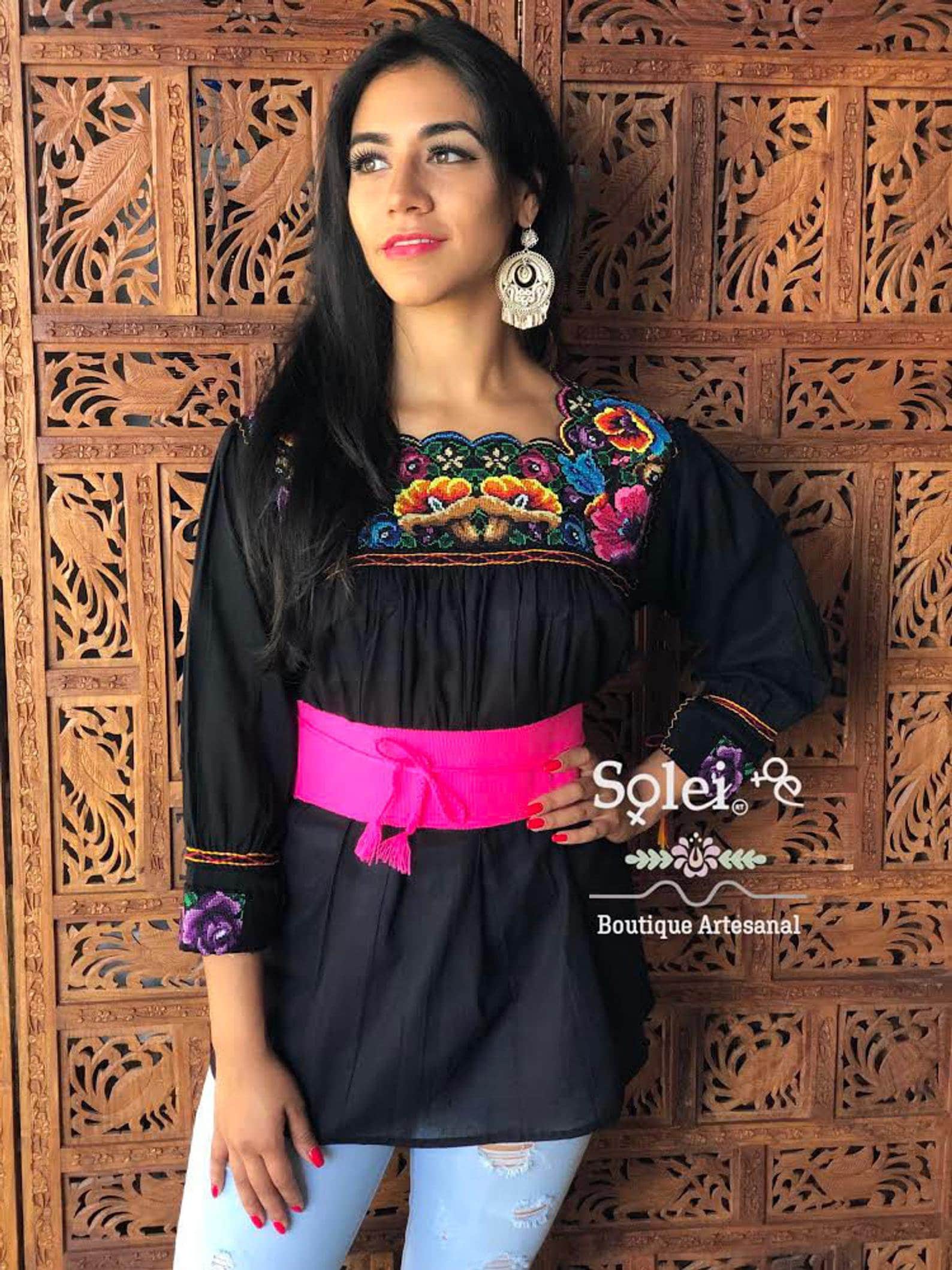 Hand Embroidered Smock Blouse. Mexican Floral Blouse. Colorful Mexican ...