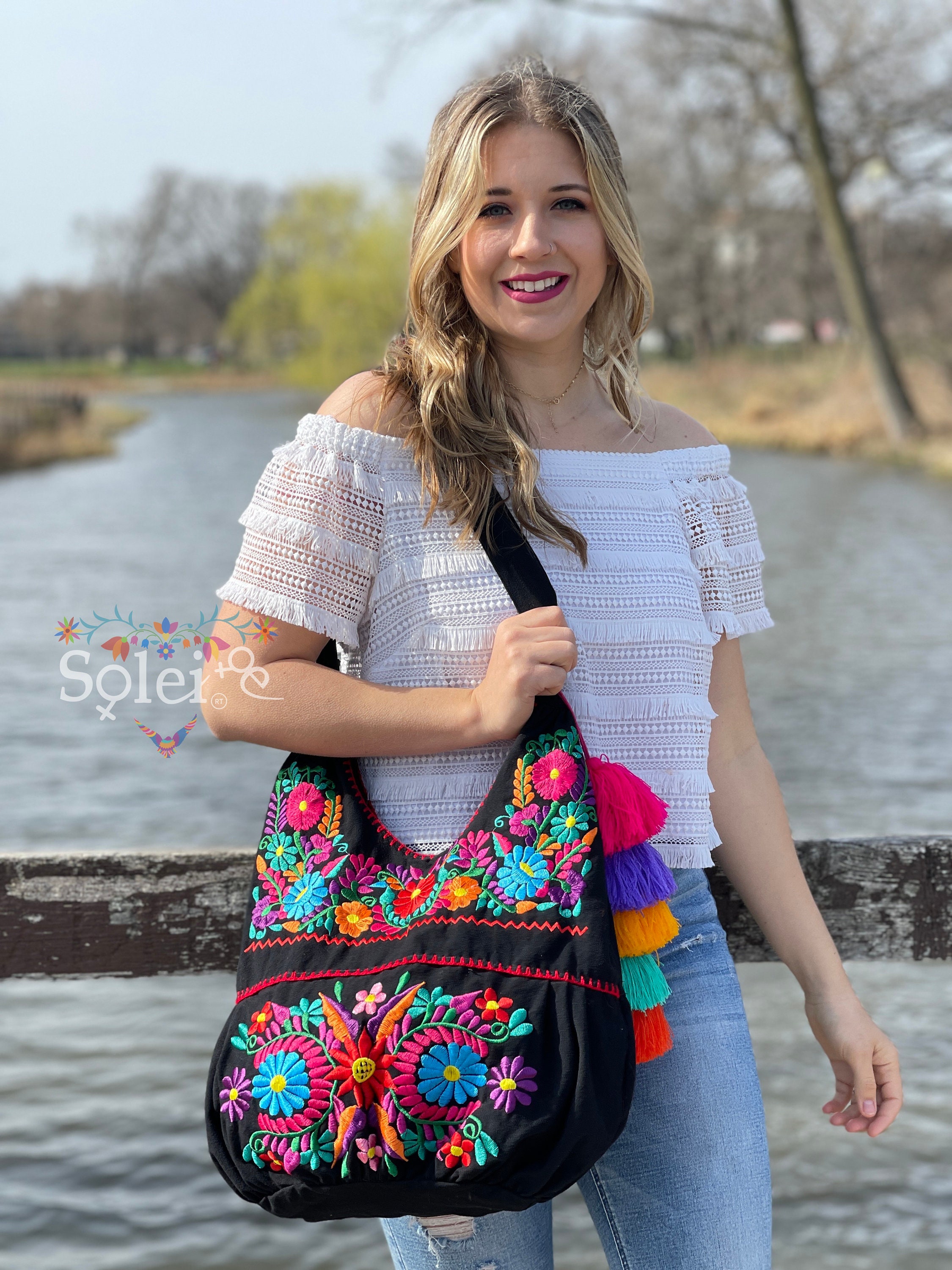 Mexican Morral Bag. Floral Embroidered Bag. Traditional Embroidered ...
