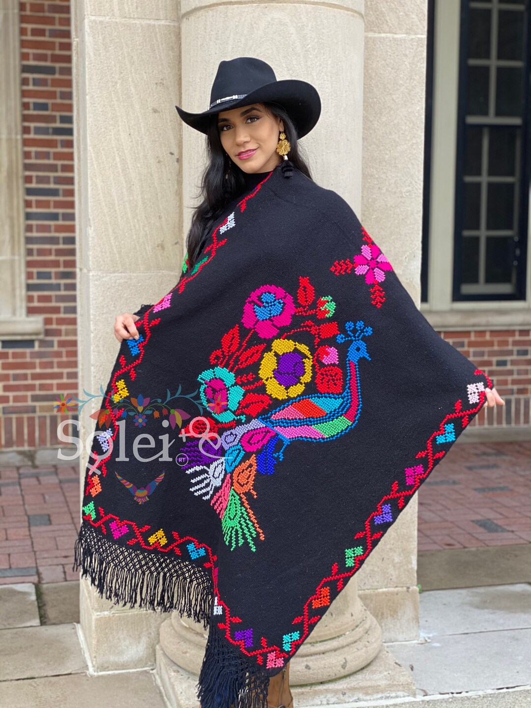Hand Embroidered Mexican Shawl. Floral Embroidered Mexican Blanket ...