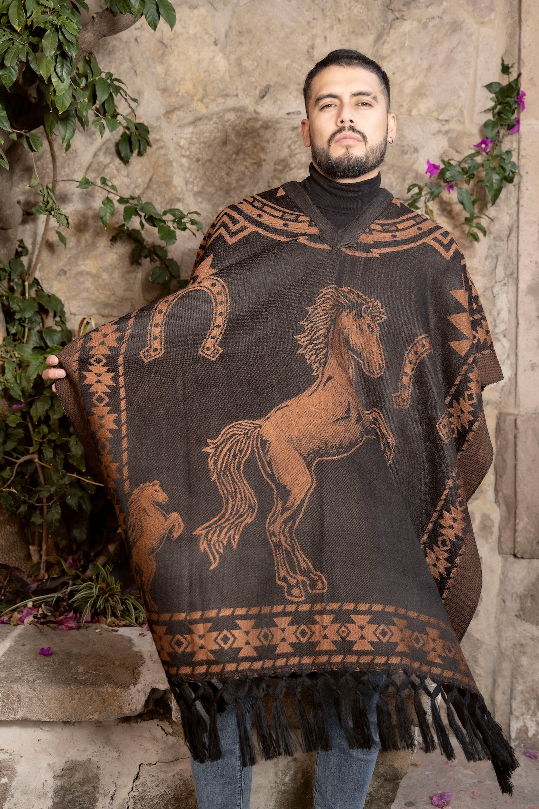Artisanal Mexican Poncho. Cowboy Style. Traditional Men's Poncho ...