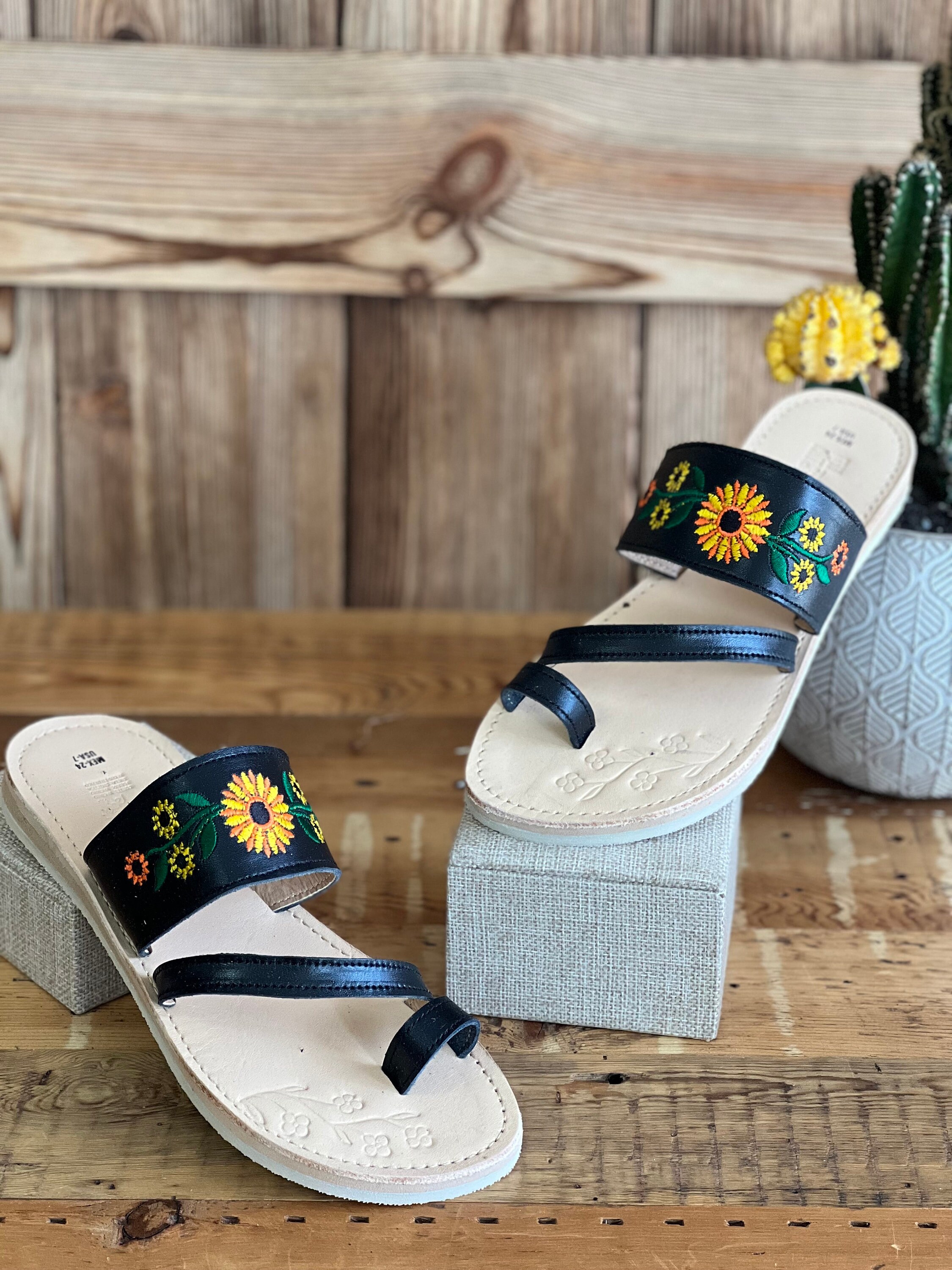 Sunflower Embroidered Sandals. All Sizes Boho-hippie Vintage. - Etsy