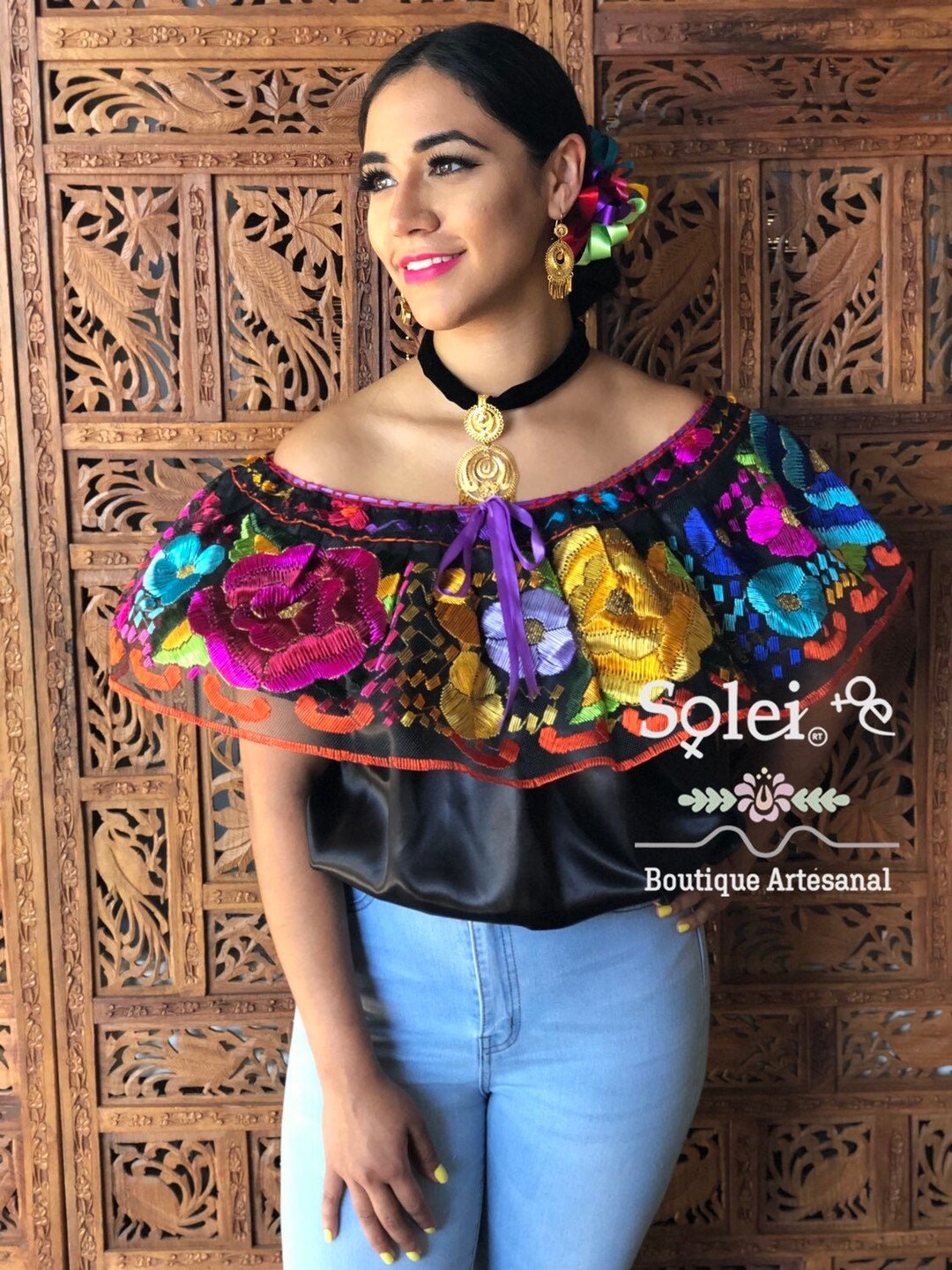 Hand Embroidered Chiapaneca Blouse. Colorful Mexican Blouse ...