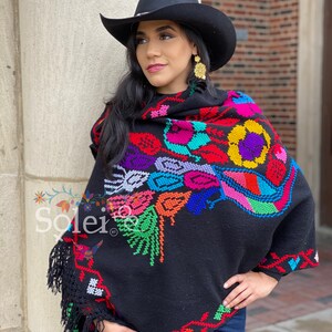 Hand Embroidered Mexican Shawl. Floral Embroidered Mexican Blanket ...