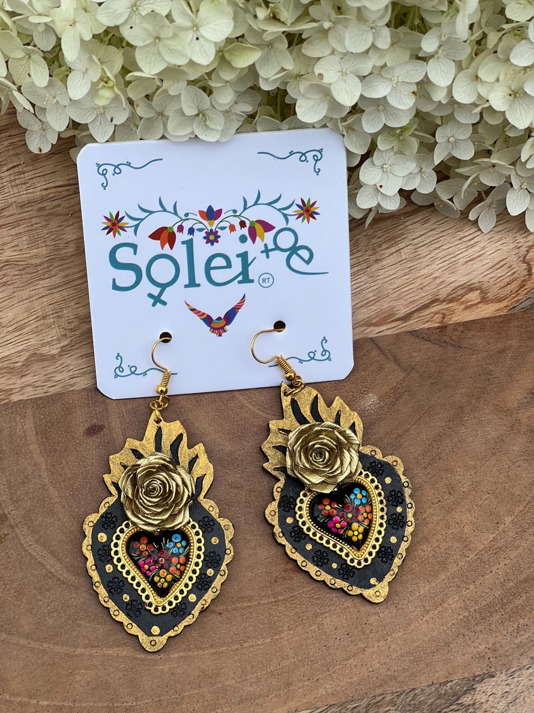 Hand Painted Mexican Earrings. Boho Chic Heart Earrings. Latina Style ...