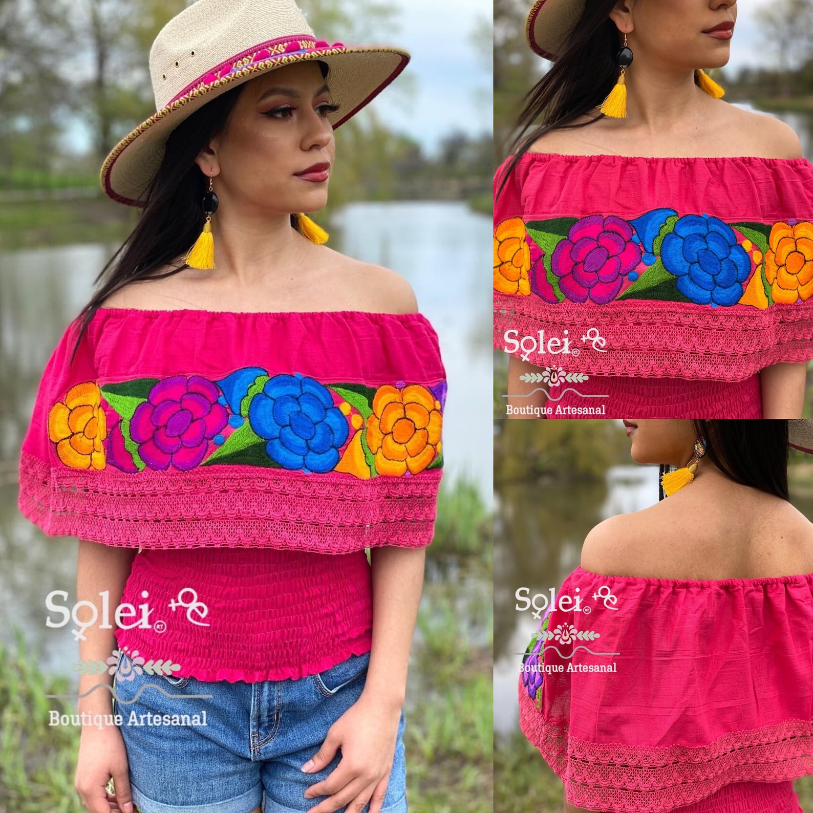 Crop Top Blouse. Mexican Floral Top. Beautiful off the Shoulder Blouse ...