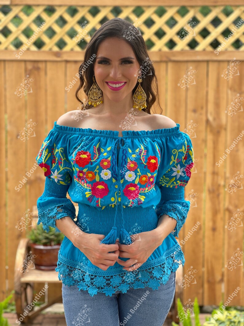 Floral Embroidered Mexican Blouse. Size S - 2X. Traditional Mexican Top ...