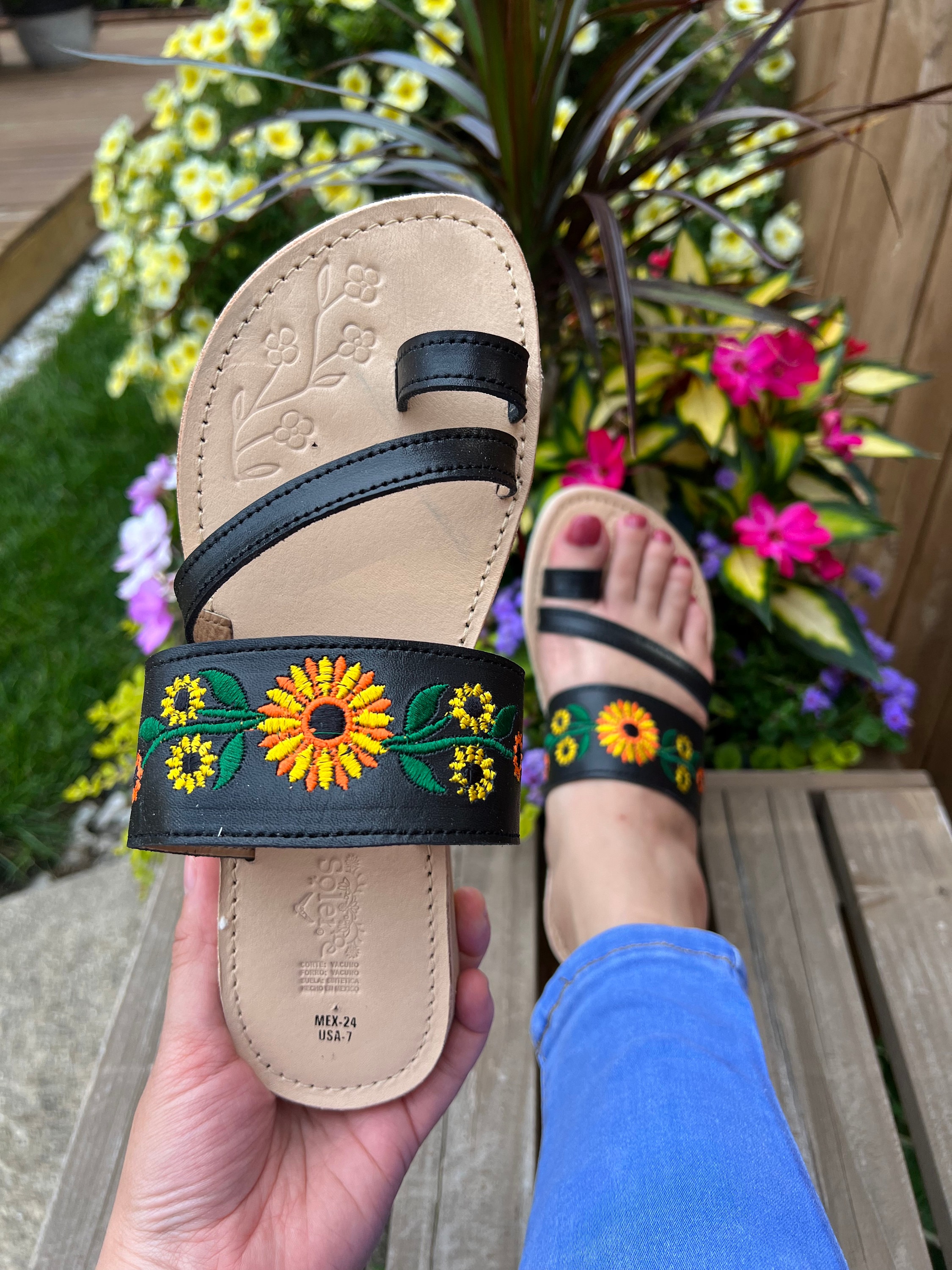 Sunflower Embroidered Sandals. All Sizes Boho-hippie Vintage. - Etsy