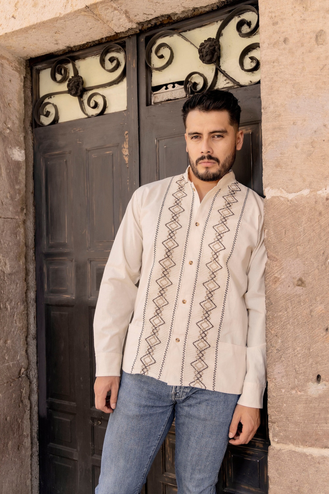 Mens Mexican Traditional Shirt. Ethnic Embroidered Guayabera for Men ...