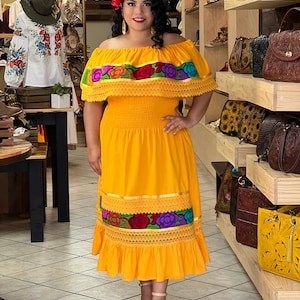 Mexican Traditional Dress. Floral Embroidered Dress. Mexican Fiesta ...