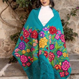 Mexican Embroidered Shawl. Multicolor Embroidered Shawl. Mexican ...