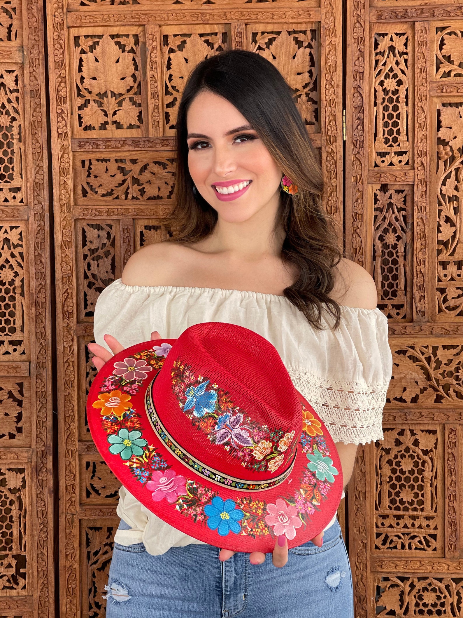 Mexican Artisanal Hat. Hand Painted Hat. Colorful Floral Hat ...