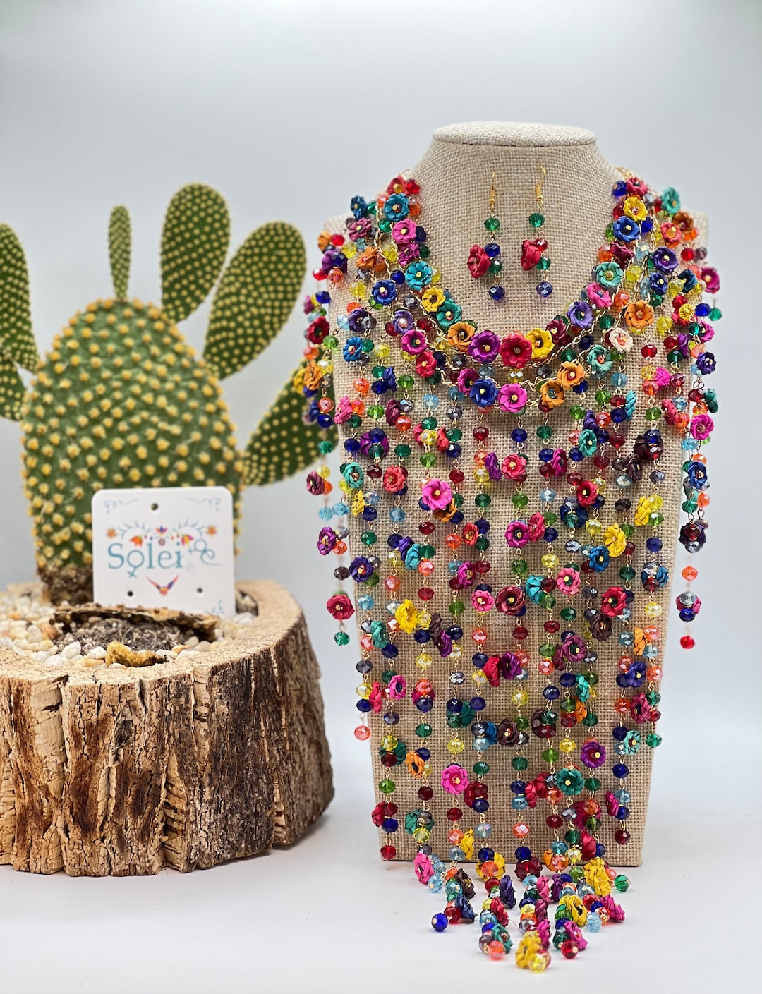 Mexican Artisanal Palm Leaf Jewelry Set. Palm Leaf Flower Necklace ...