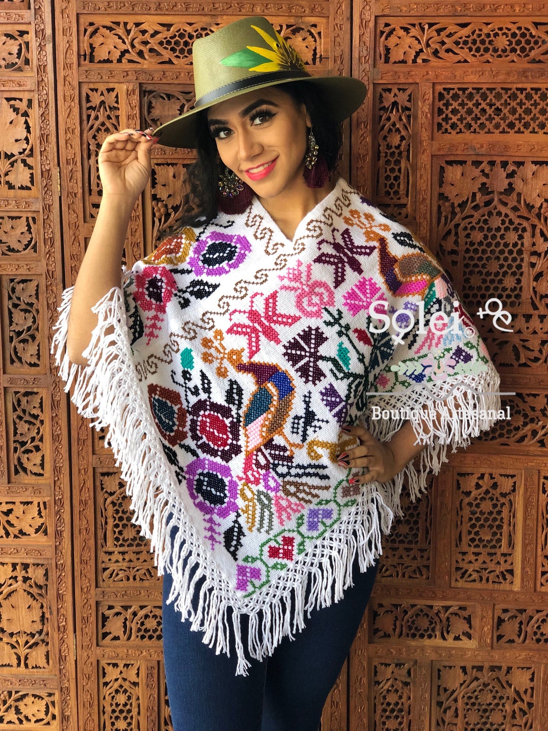Peacock Embroidered Poncho. Colorful Poncho. Mexican - Etsy
