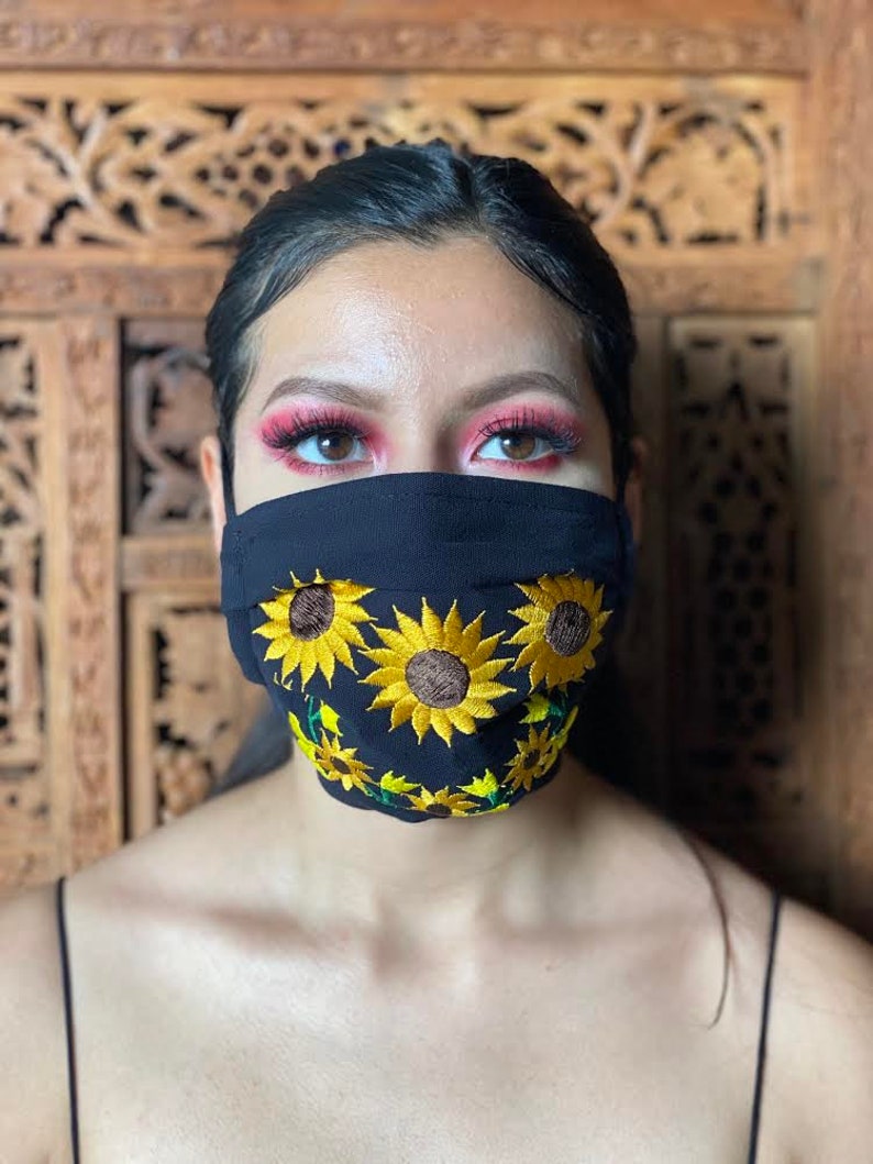 Sunflower Embroidered Face Masks. Beautiful Floral Face Mask. - Etsy