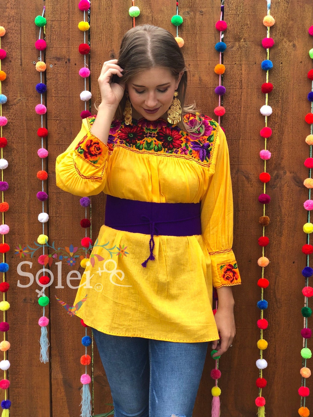 Hand Embroidered Smock Blouse. Mexican Floral Blouse. Colorful Mexican ...