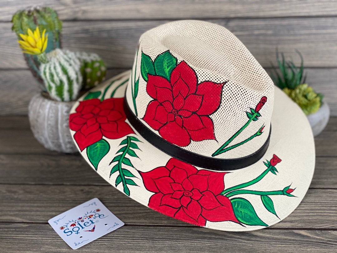 Mexican Artisanal Hat. Hand Painted Hat. Colorful Floral Hat ...