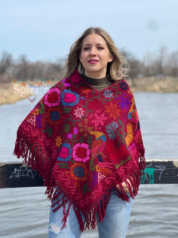 Peacock Embroidered Poncho. Colorful Poncho. Mexican - Etsy