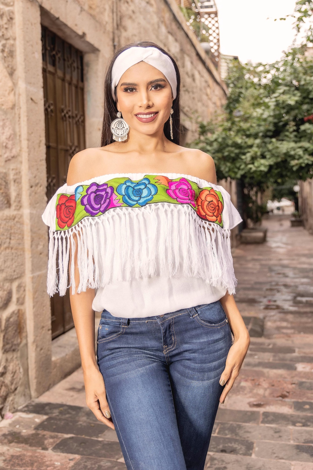 Embroidered Mexican Fringe Top. Floral Blouse. Boho Hippie Style ...
