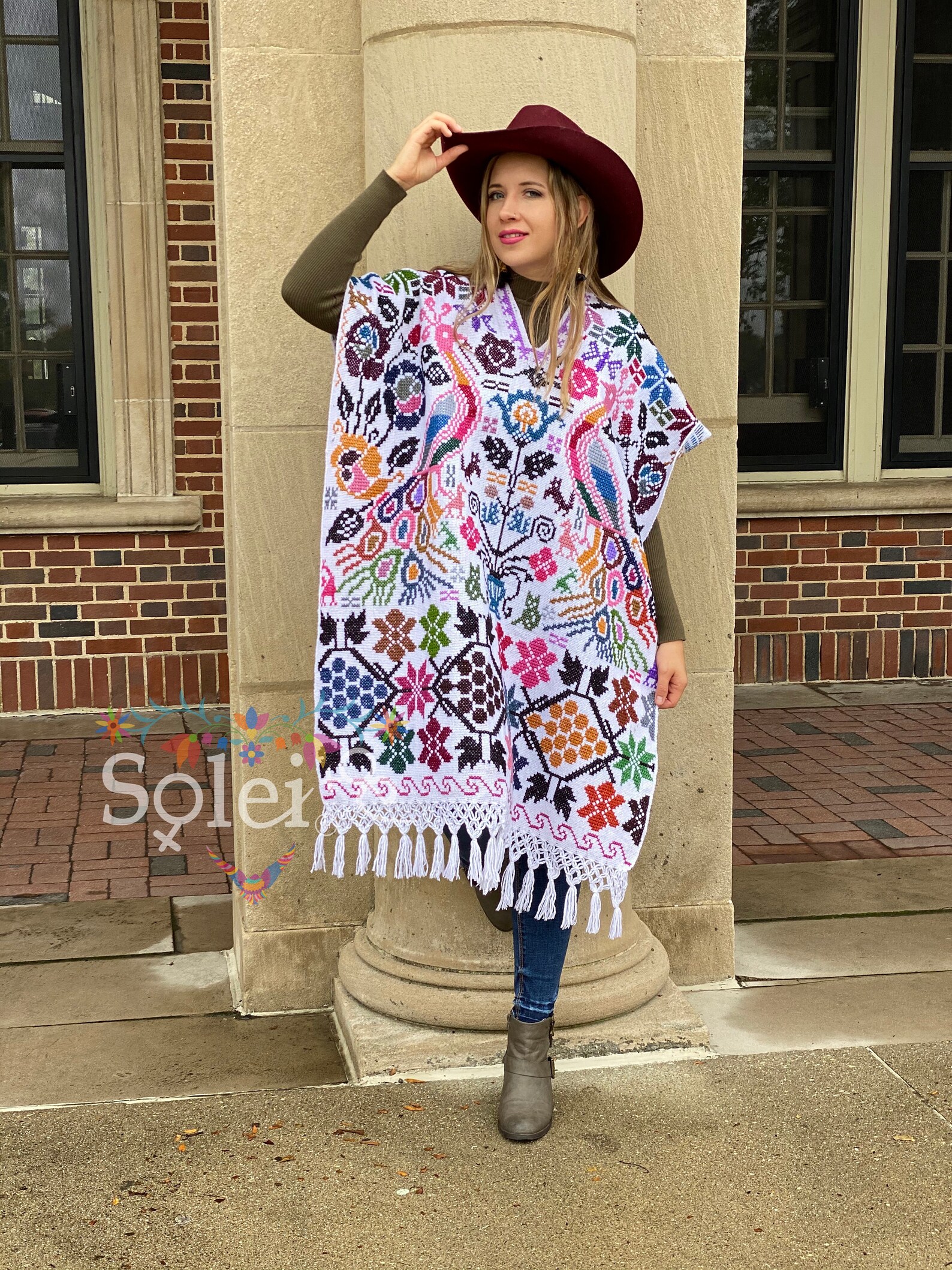 Poncho Mexicano Artesanal Cuerpo Completo. Poncho Tipico Bordado a Mano ...