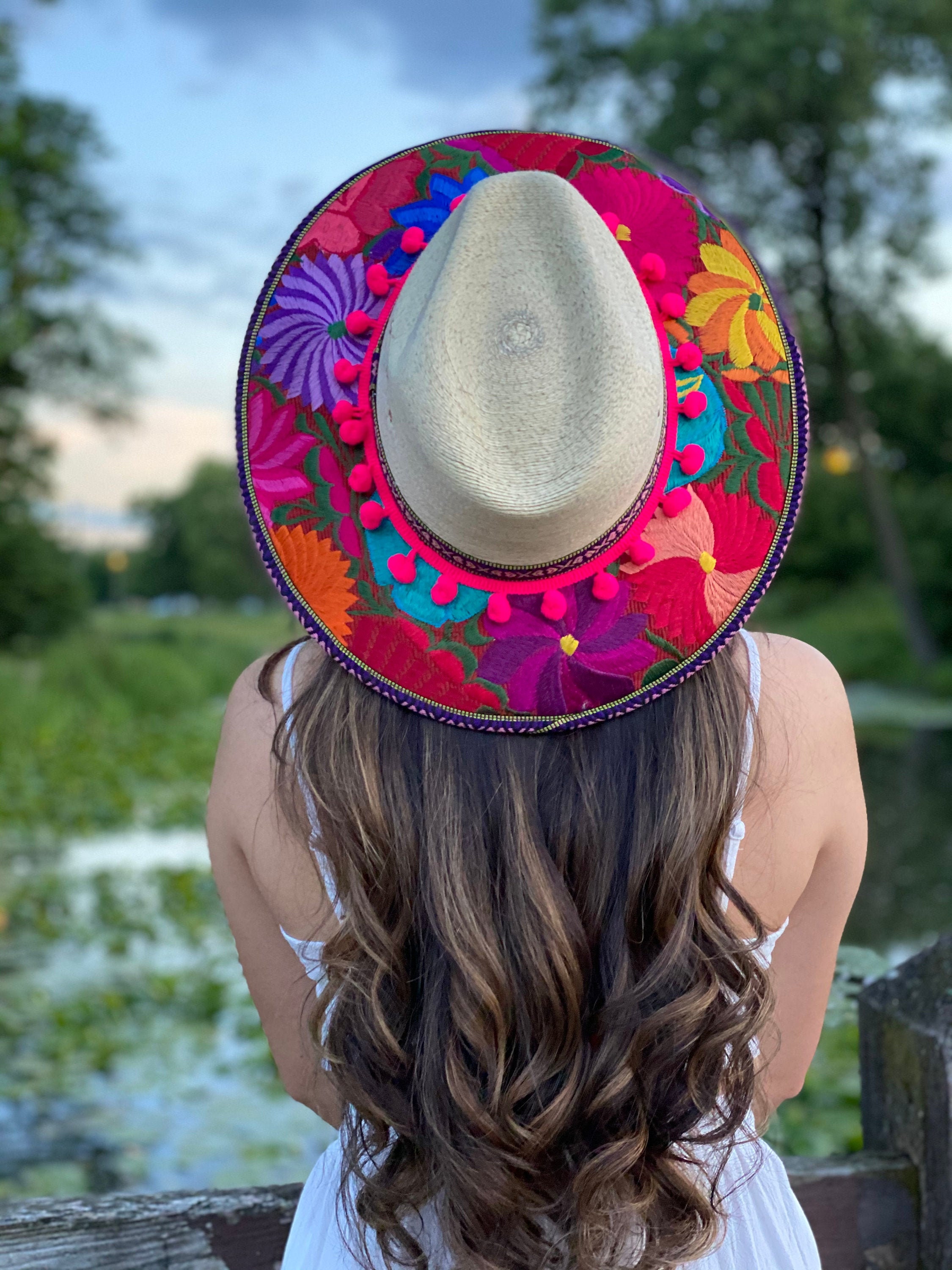 Mexican Artisanal Hat. Embroidered Mexican Hat. Colorful Suede Hat ...
