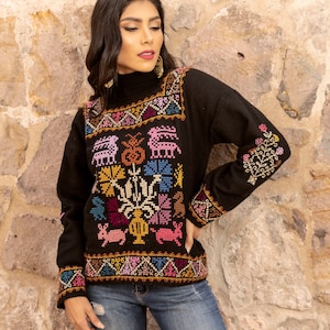 Mexican Knit Sweater. Multicolor Ethnic Sweater. Pullover Artisanal ...