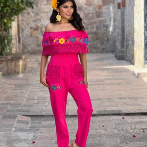 Mexican Floral Jumpsuit. Size S-XL. Boho Hippie. Latina Style. Ethnic ...